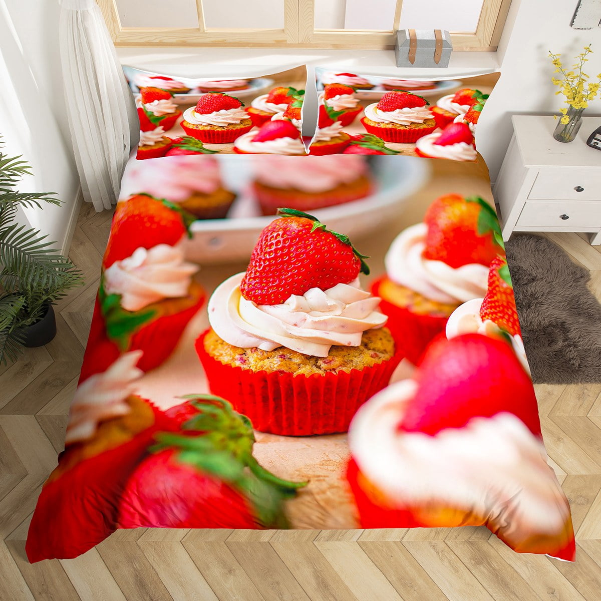 Erosebridal Strawberry Cake Duvet Cover King,Fruit Cakes Kawaii Bedding ...