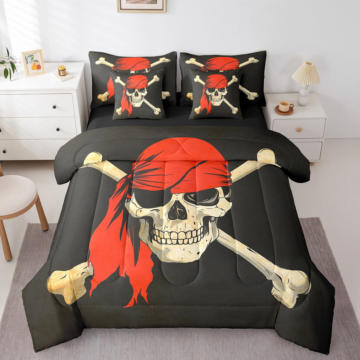 YST Sugar Skull Bed In A Bag Queen Pirate Bones Skeleton Comforter Set ...