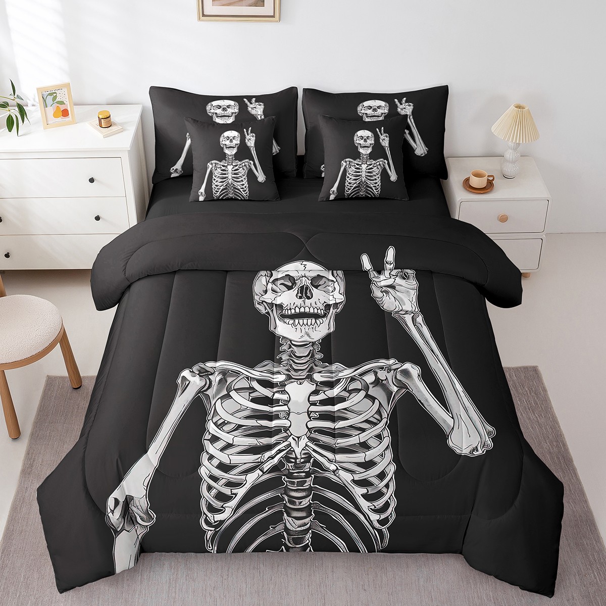 YST Sugar Skull Comforter Set Halloween Skeleton Bedding Sets 7-Piece ...