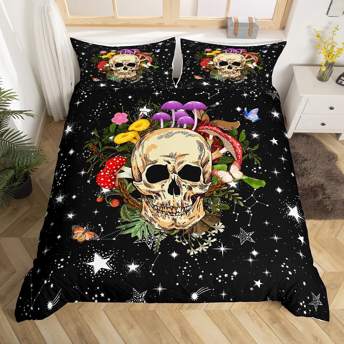 YST Sugar Skull Duvet Cover Goth Mushroom Comforter Cover Floral Spooky ...