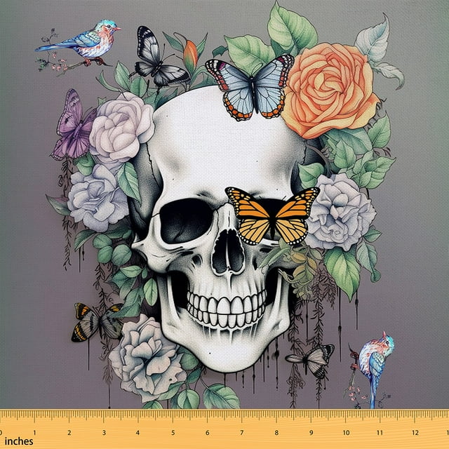 YST Sugar Skull Fabric by the Yard,Gothic Skull Floral Upholstery ...