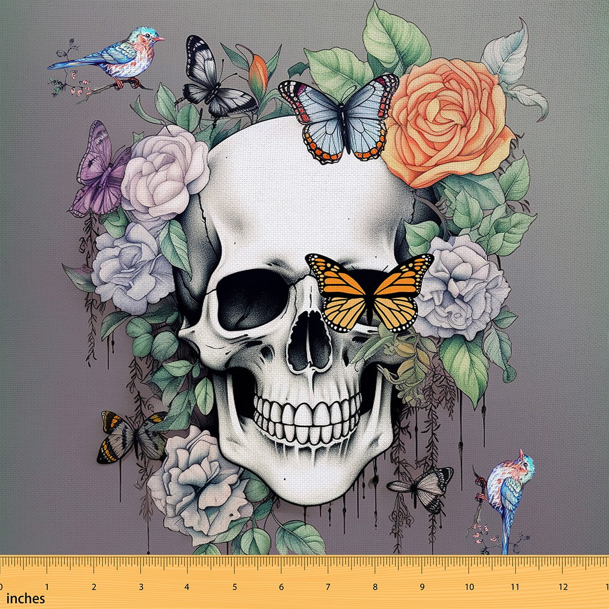 YST Sugar Skull Fabric by the Yard,Gothic Skull Floral Upholstery ...