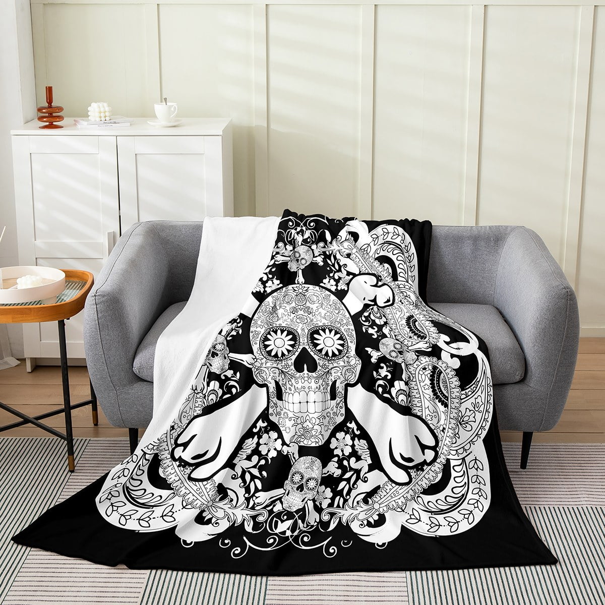 Sugar Skull Fleece Blanket For Adults Men,Horror Skeleton Throw Blanket ...