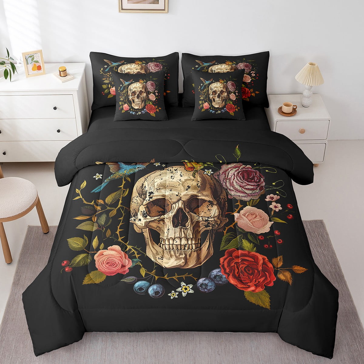 Sugar Skull Full Comforter Set 7 Piece Bed In A Bag With Sheet Set ...