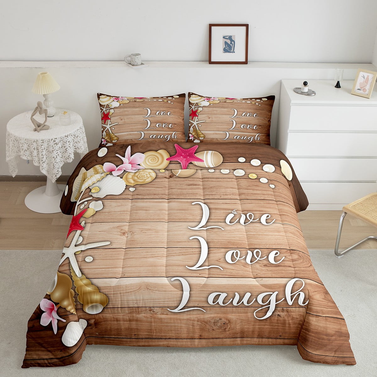 Summer Beach Comforter Set Queen Ocean Costal Theme Bedding Set Brown ...