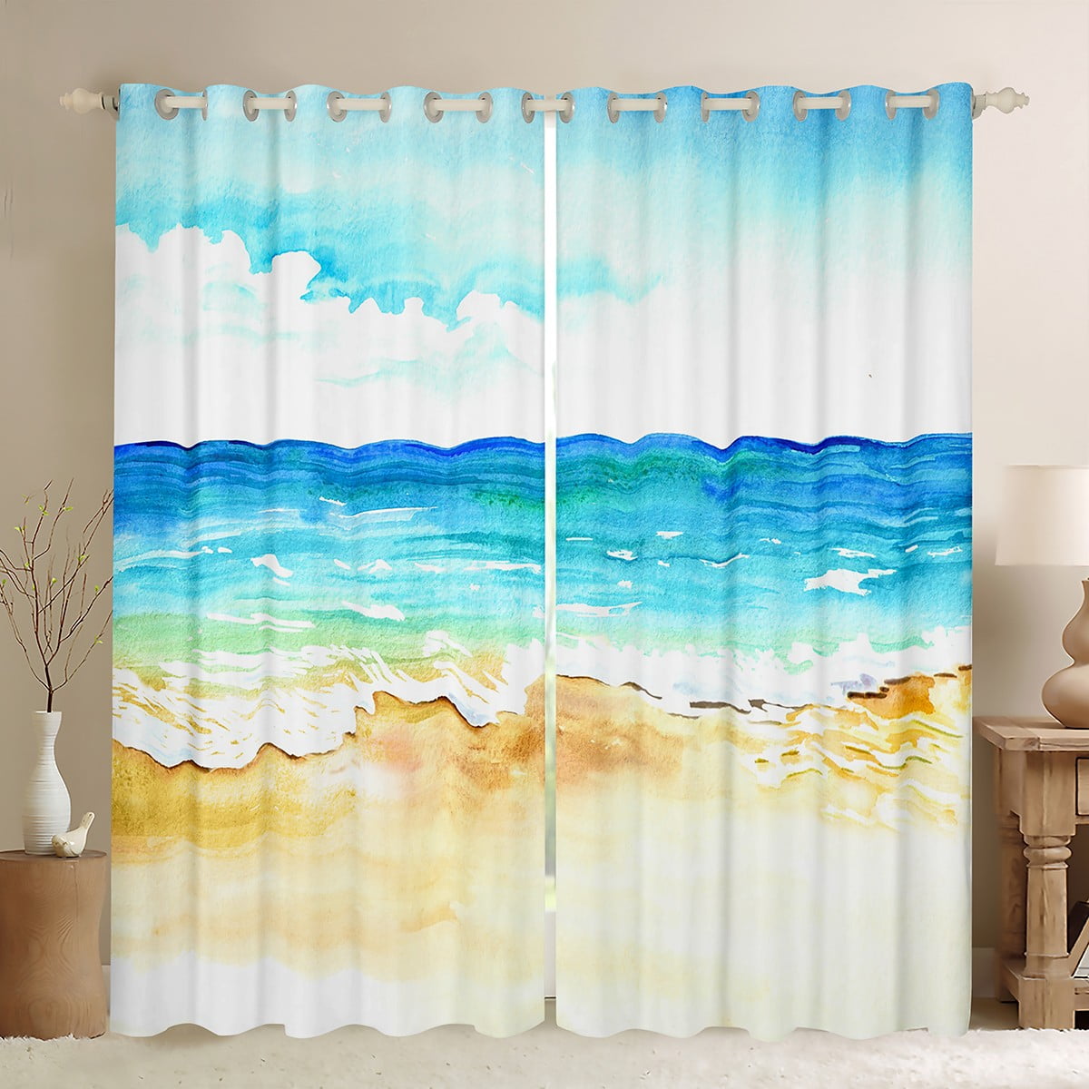 YST Summer Beach Curtains & Drapes Blue Ocean Blackout Curtains, Sea ...