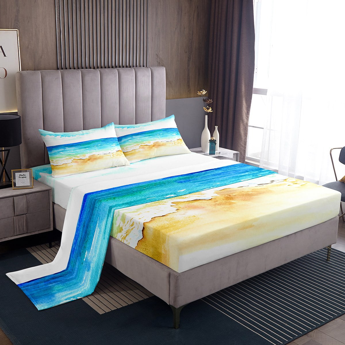 Summer Beach King Sheets Blue Ocean Bed Set, Sea Theme Bed Sheets Set ...