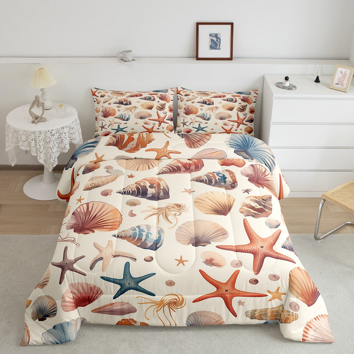 Summer Beach Queen Comforter Set Cute Starfish Bedding Sets,Tropical ...