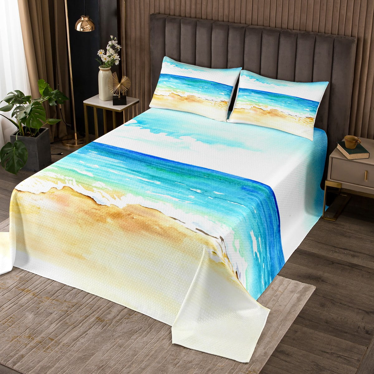 Erosebridal Summer Beach Twin Bedspread Set Blue Ocean Quilt Set, Sea ...