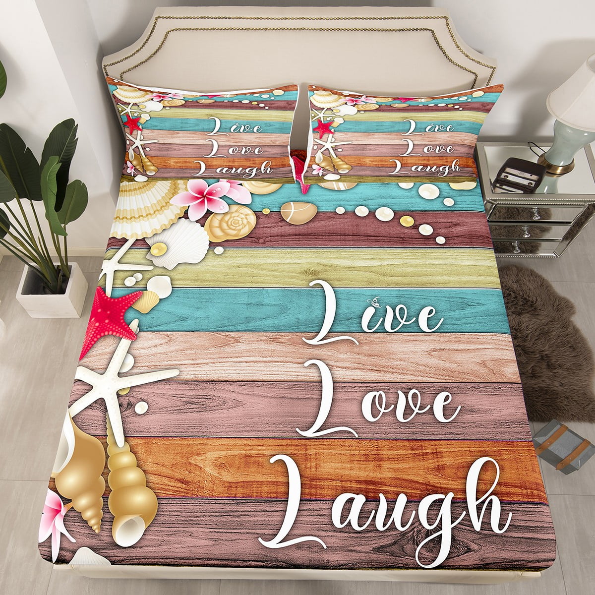 YST Summer Beach Twin Fitted Sheet Ocean Costal Theme Sheets Vintage ...