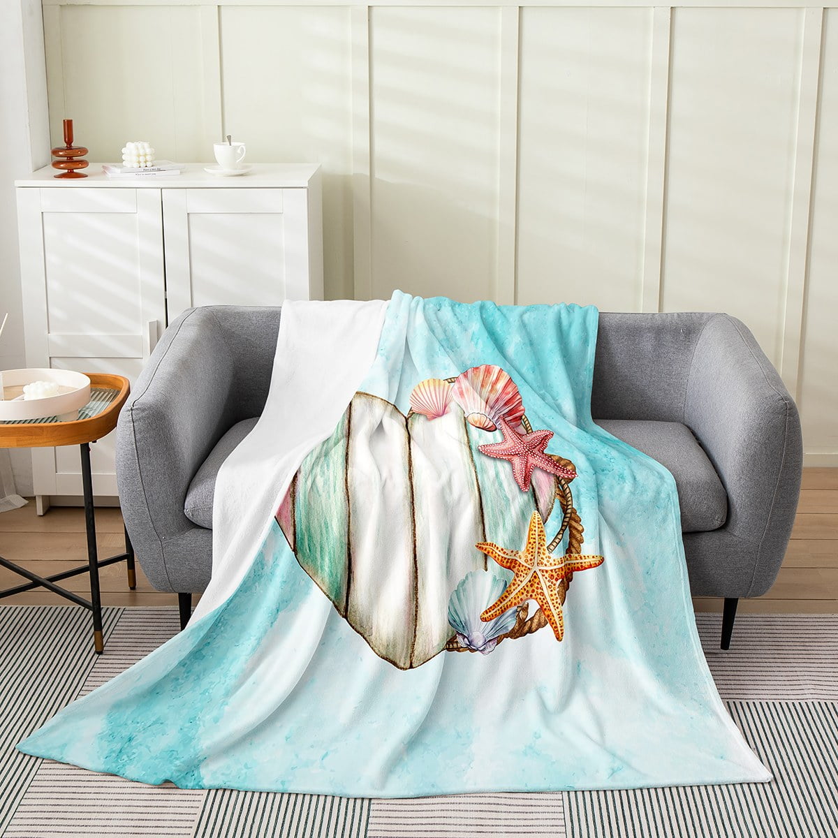 Summer Fleece Blanket 40x50 inch,Tropical Seashell Starfish Flannel ...