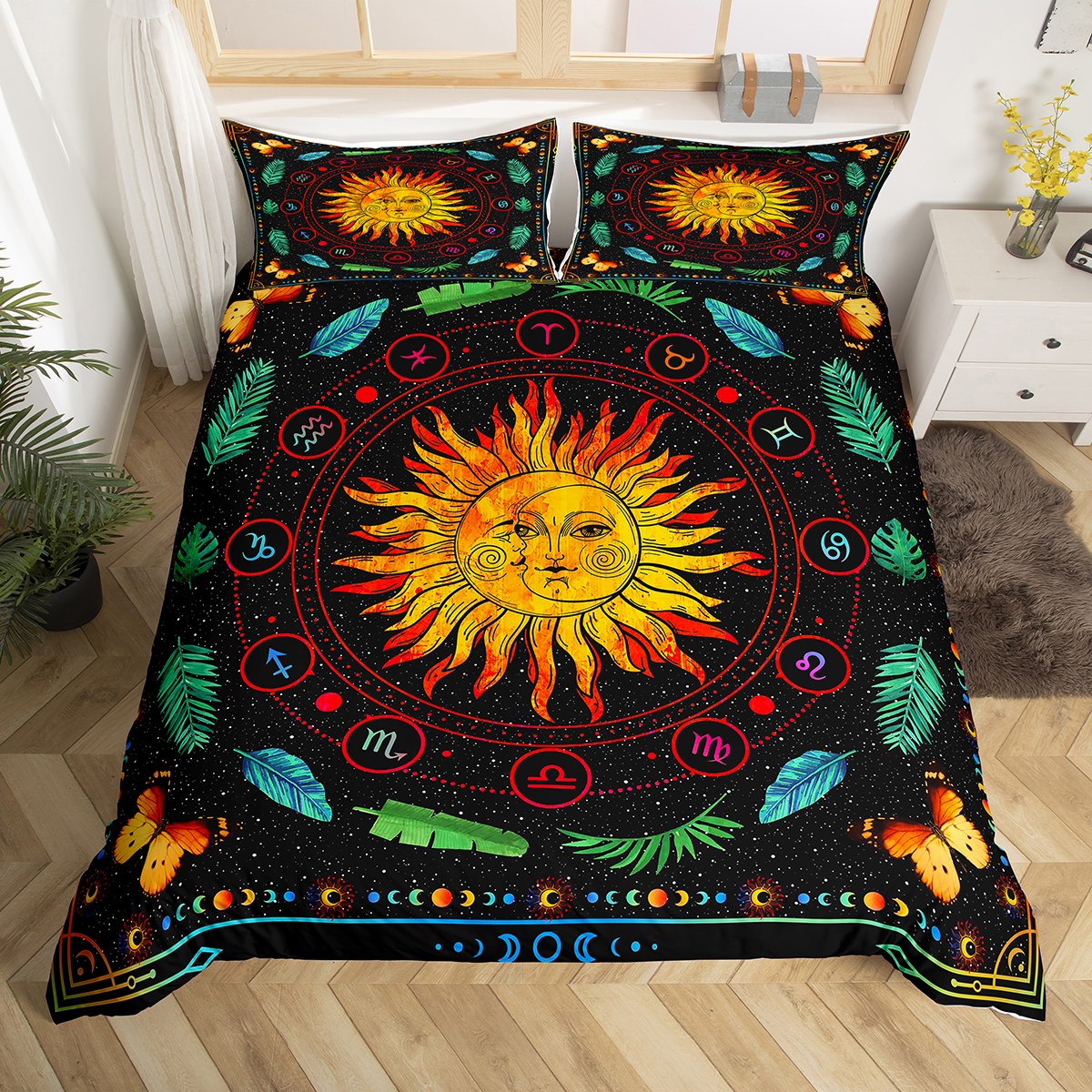 YST Sun and Moon Bedding Sets Twin Bohemian Tie Dye Comforter Cover ...