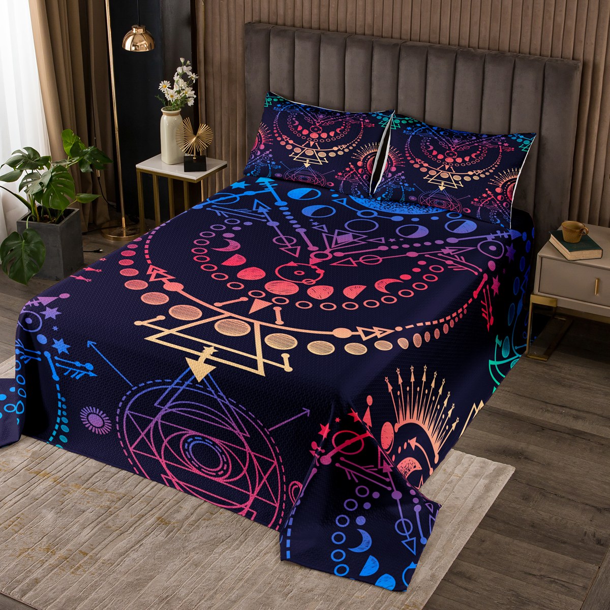 YST Sun and Moon Bedspread Set Colorful Zodiac Signs Queen Size ...