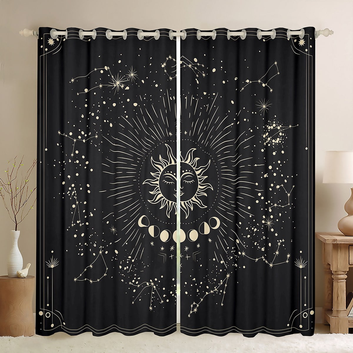 YST Sun and Moon Blackout Curtains for Bedroom, Stars Astrology ...