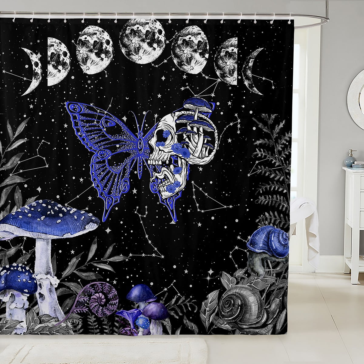 Sun Moon Butterfly Shower Curtain Goth Skeleton Skulls Death Moth ...