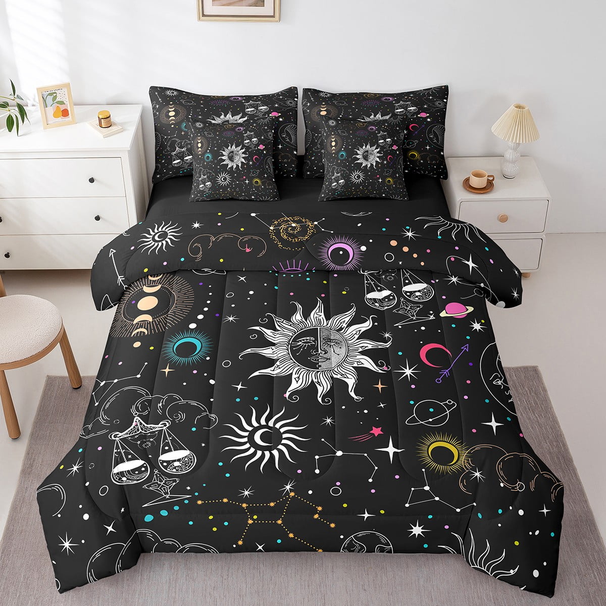 YST Sun and Moon Comforter Set 7 Piece Full Size Bohemian Stars Galaxy ...