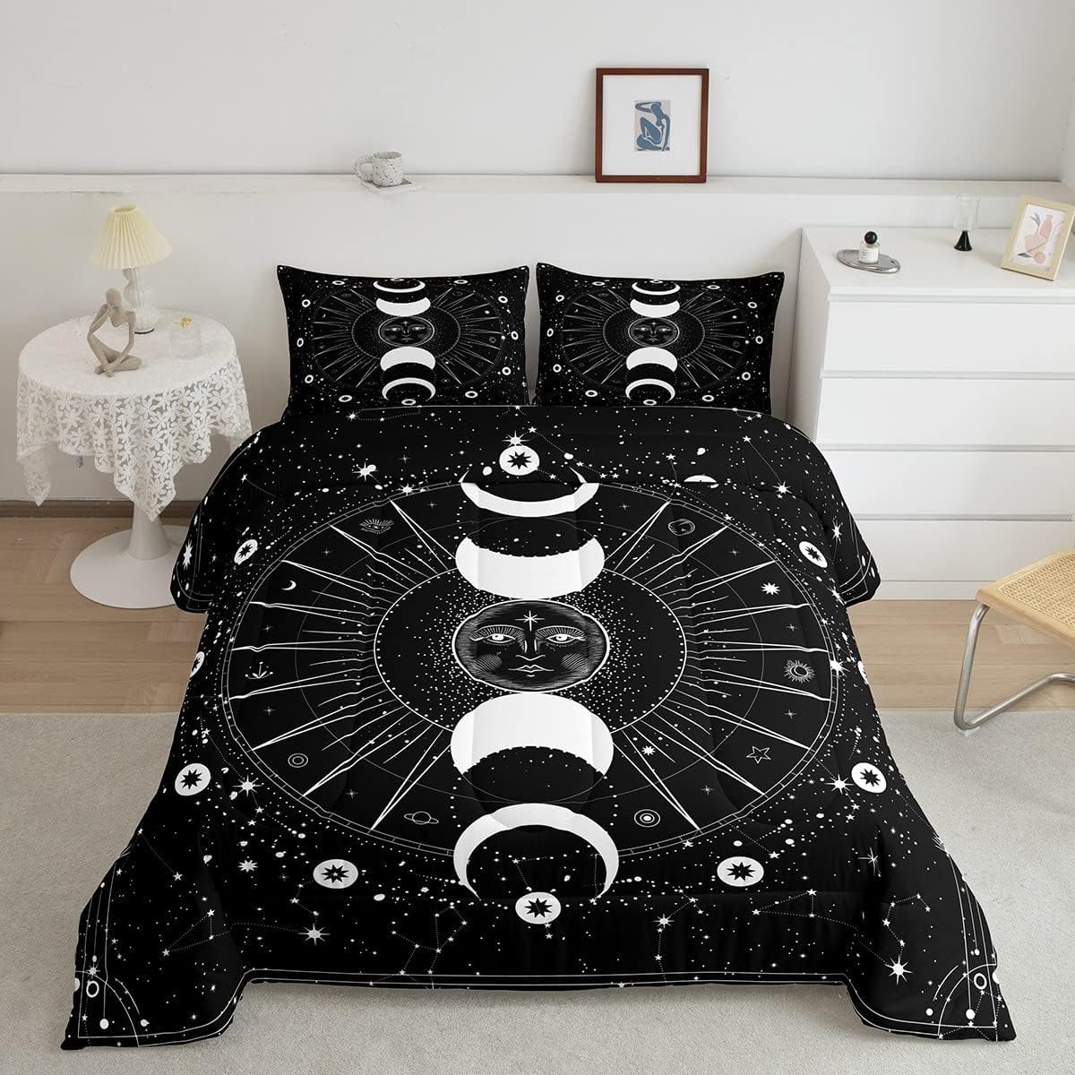 YST Sun Moon Comforter Set King,Stars Space Psychedelic Duvet Set Black ...