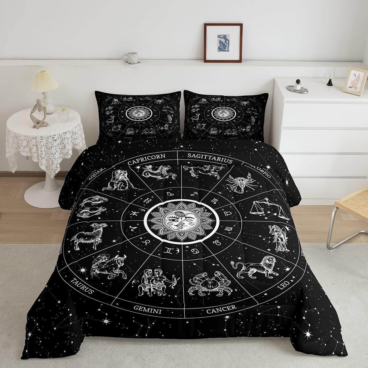 Sun and Moon Comforter Set Queen,Twelve Constellations Zodiac Bedding ...