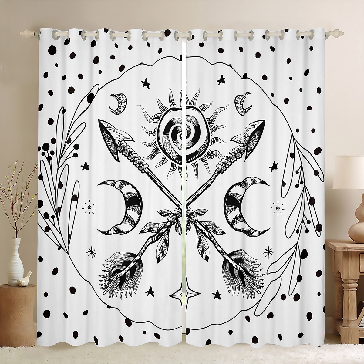 YST Sun Moon Curtains 38''Wx45''L for Boys Girls Black White Esoteric ...