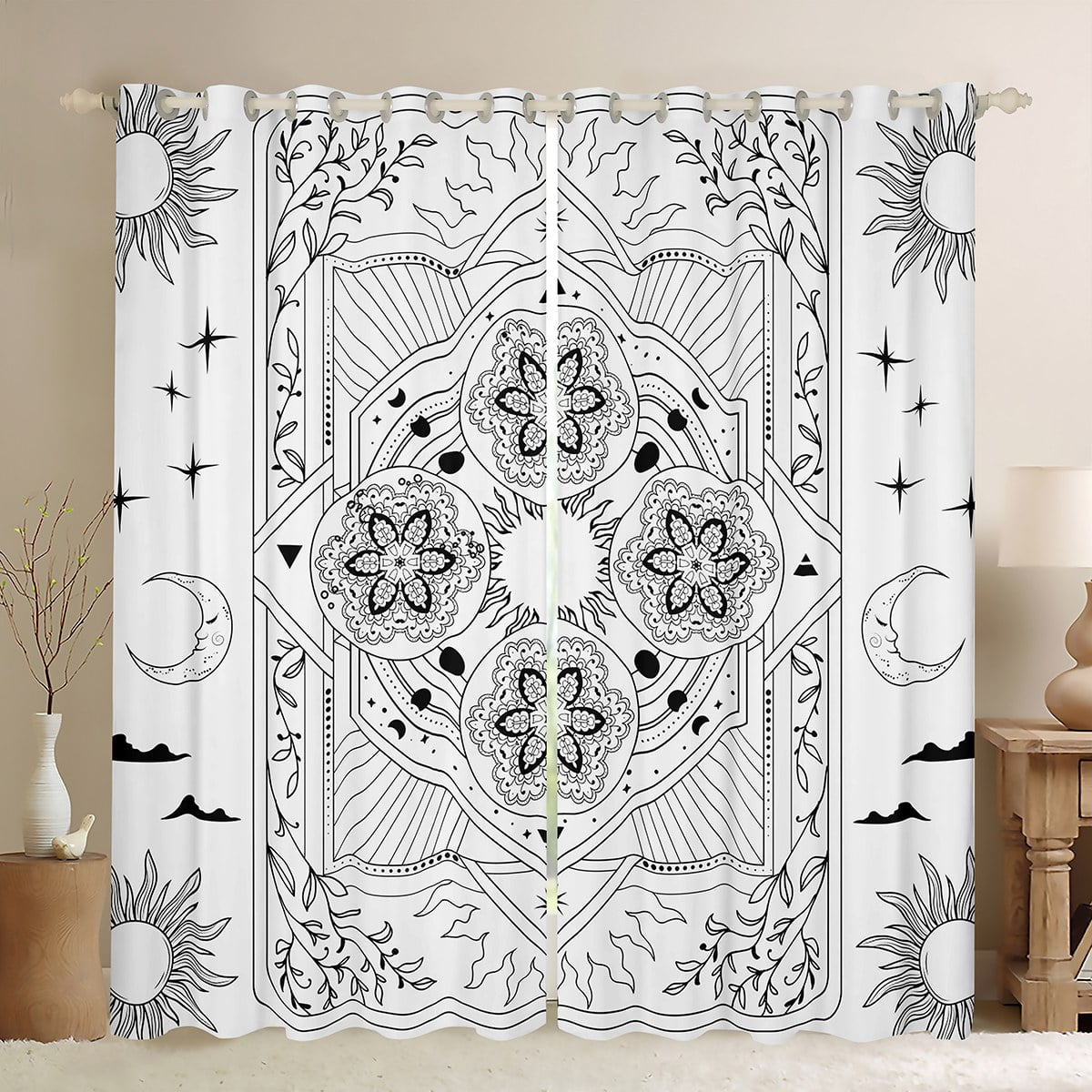 YST Sun and Moon Curtains Exotic Paisely Boho 52''Wx84''L Curtains ...