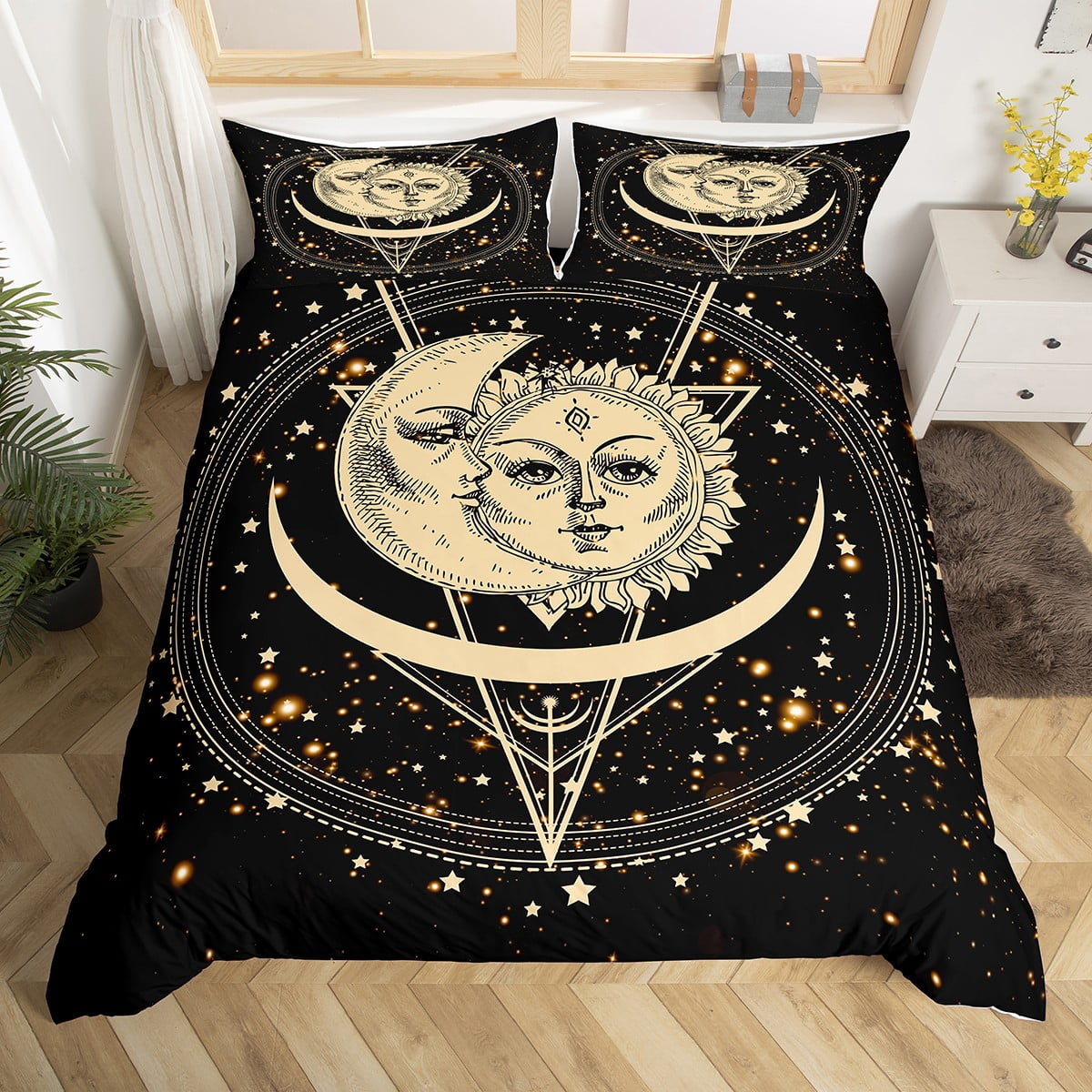 YST Sun and Moon Duvet Cover Golden Galaxy Glitter Stars Comforter ...