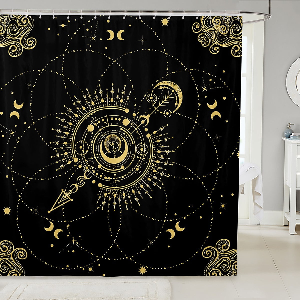 YST Sun and Moon Fabric Shower Curtain Bohemian Handmade Astrology ...