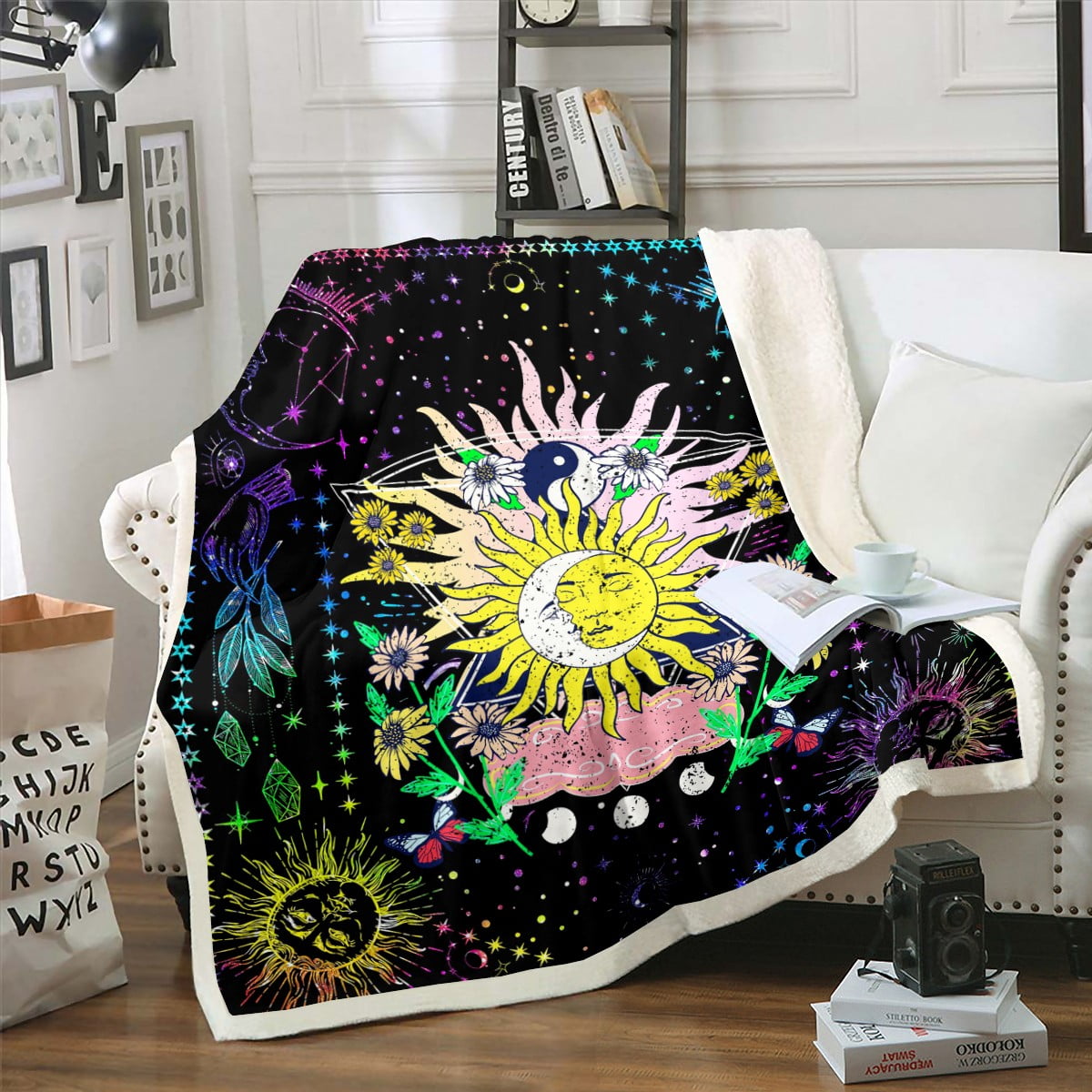YST Sun and Moon Throw Blanket Baby Size, Hippie Yin Yang Design Fleece ...