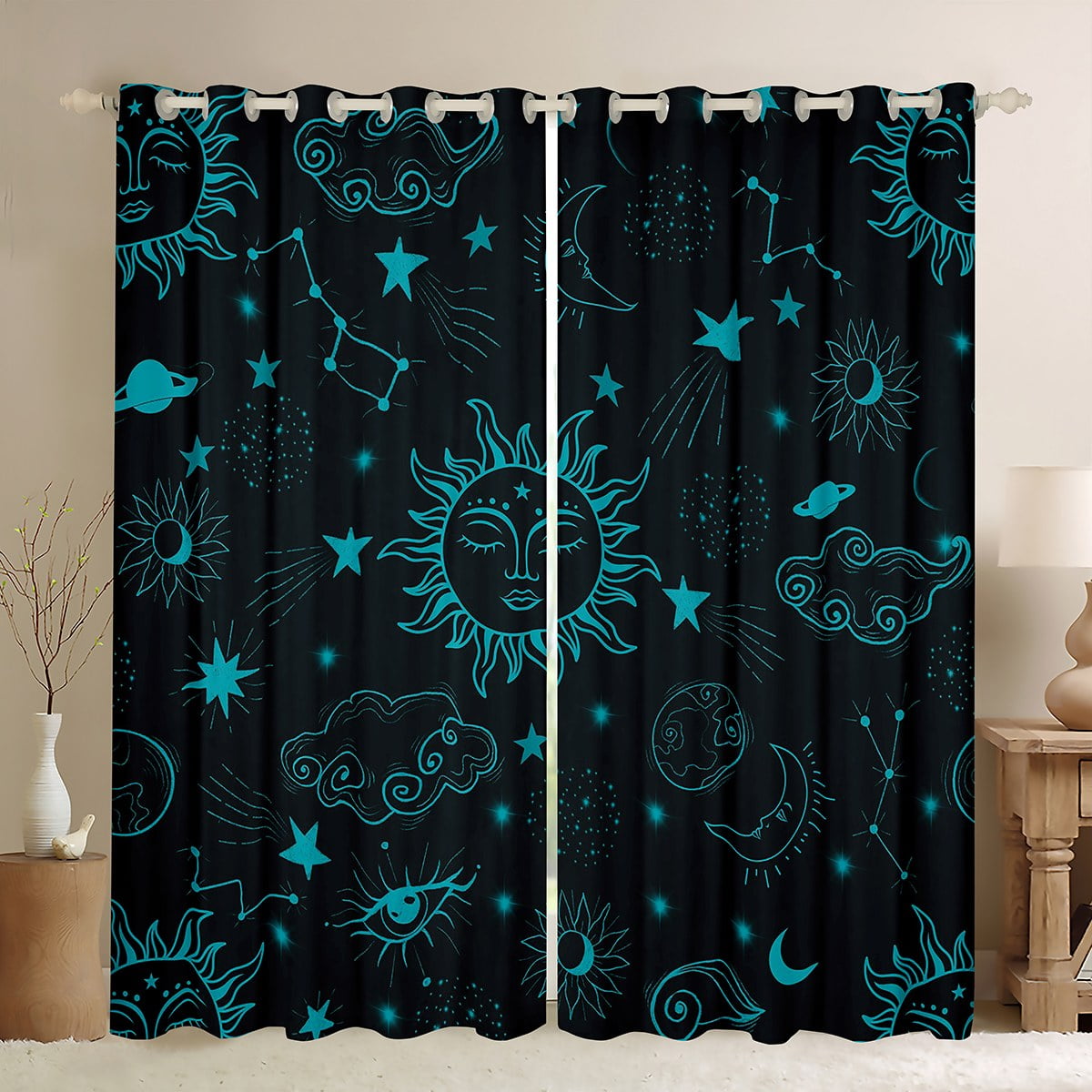 YST Sun and Moon Curtains & Drapes Galaxy Moon Stars Curtains Hippie ...