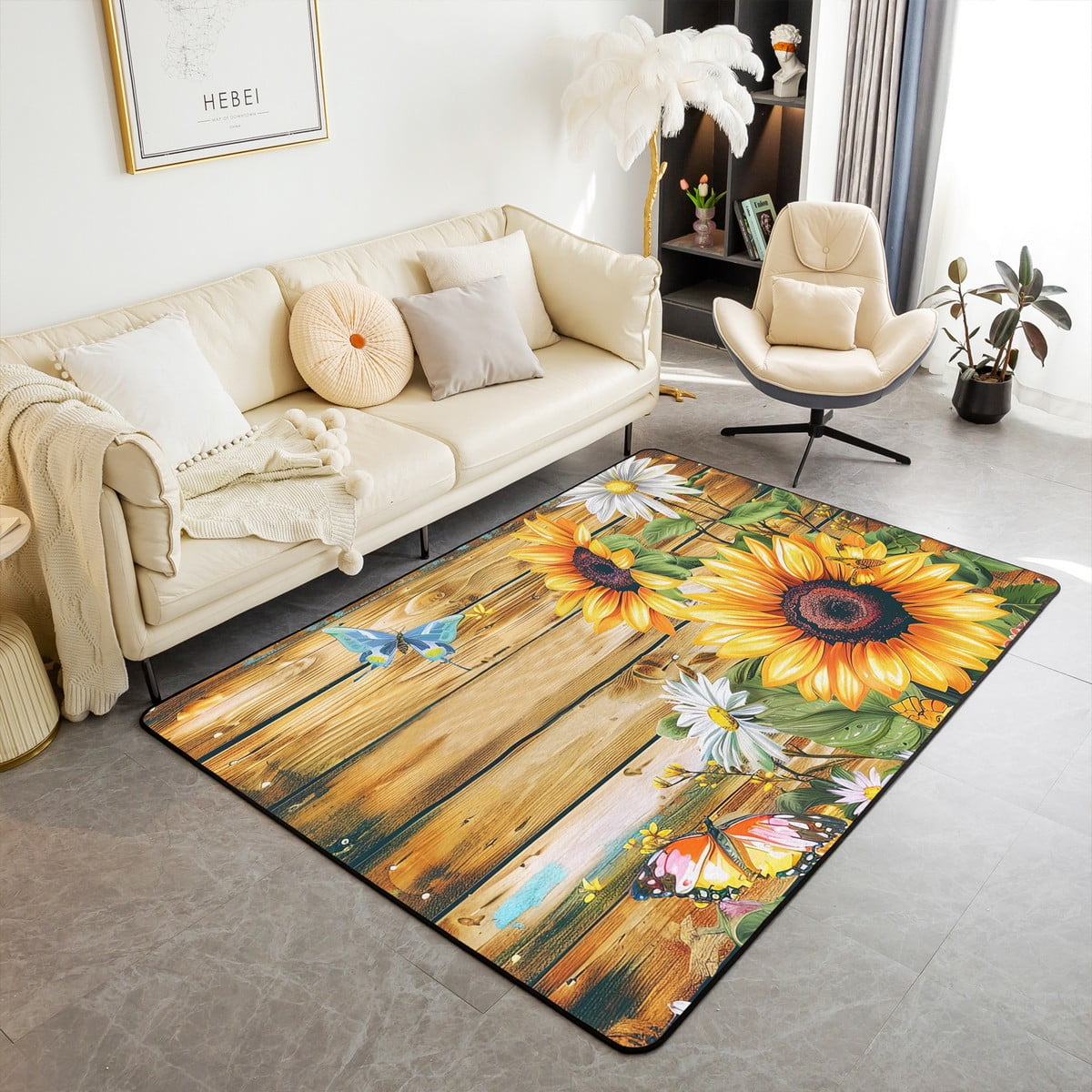 Erosebridal Sunflower Area Rug For Adults Women,Yellow Floral Butterfly ...