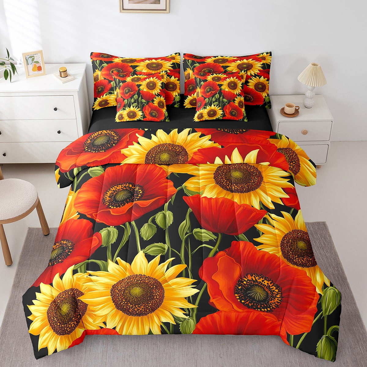 Sunflower Bed In A Bag 7 Piece Teens Room Red Poppy Bedding Set,Rustic ...