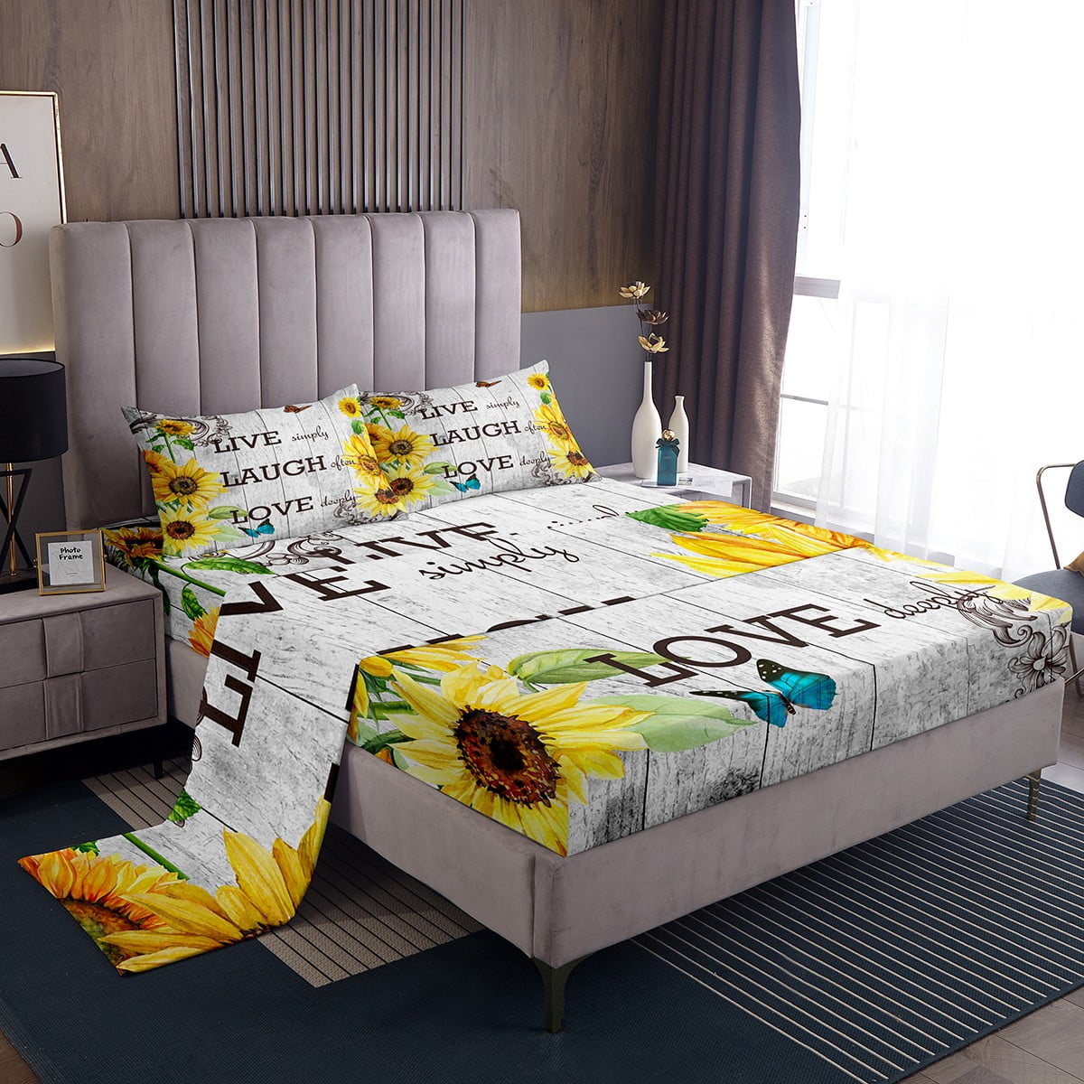 Erosebridal Sunflower Bed Sheets Set Twin,Rustic Farmhouse Flower Sheet ...