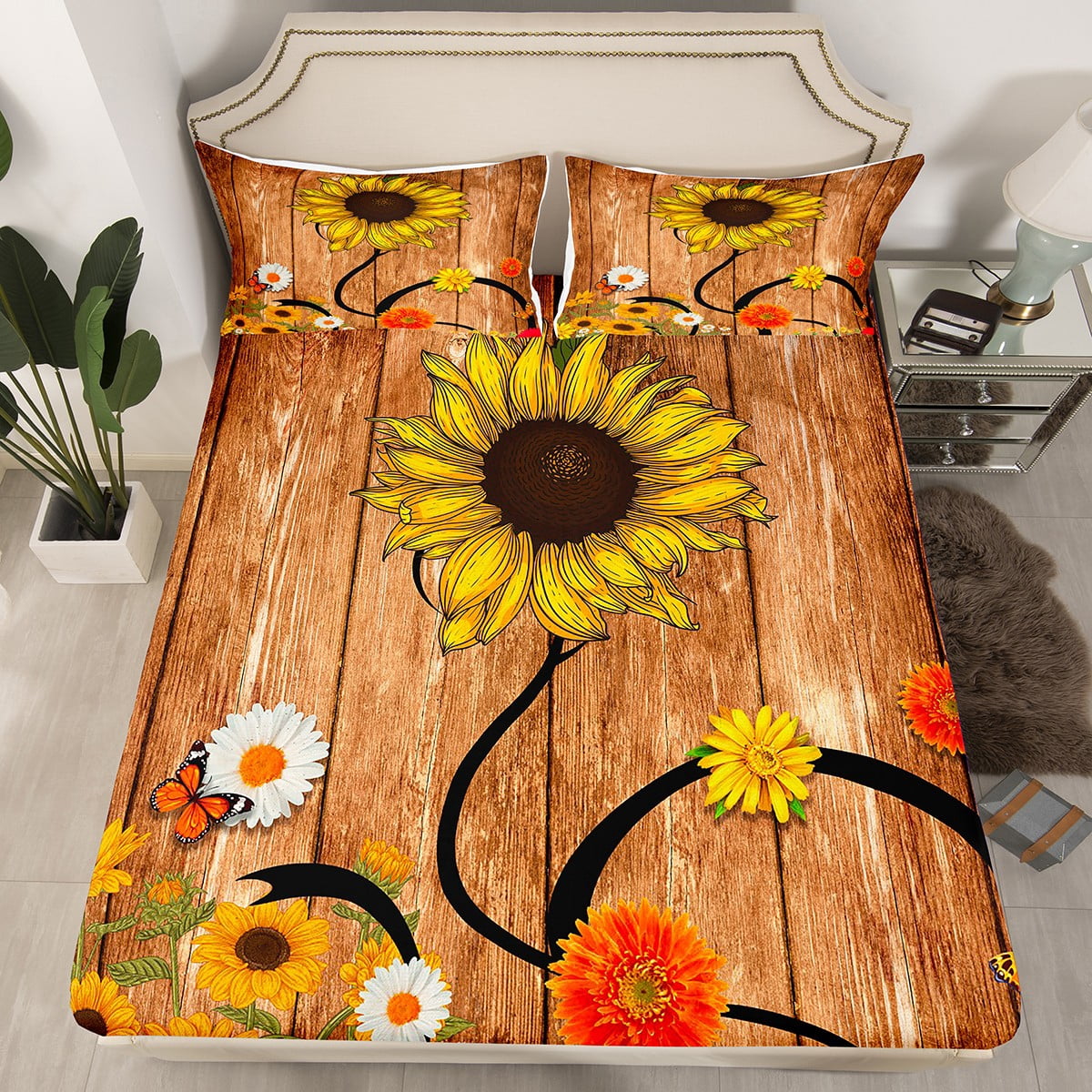 YST Sunflower Bedding Set Full Size,Country Farm Flowers Fitted Sheet ...