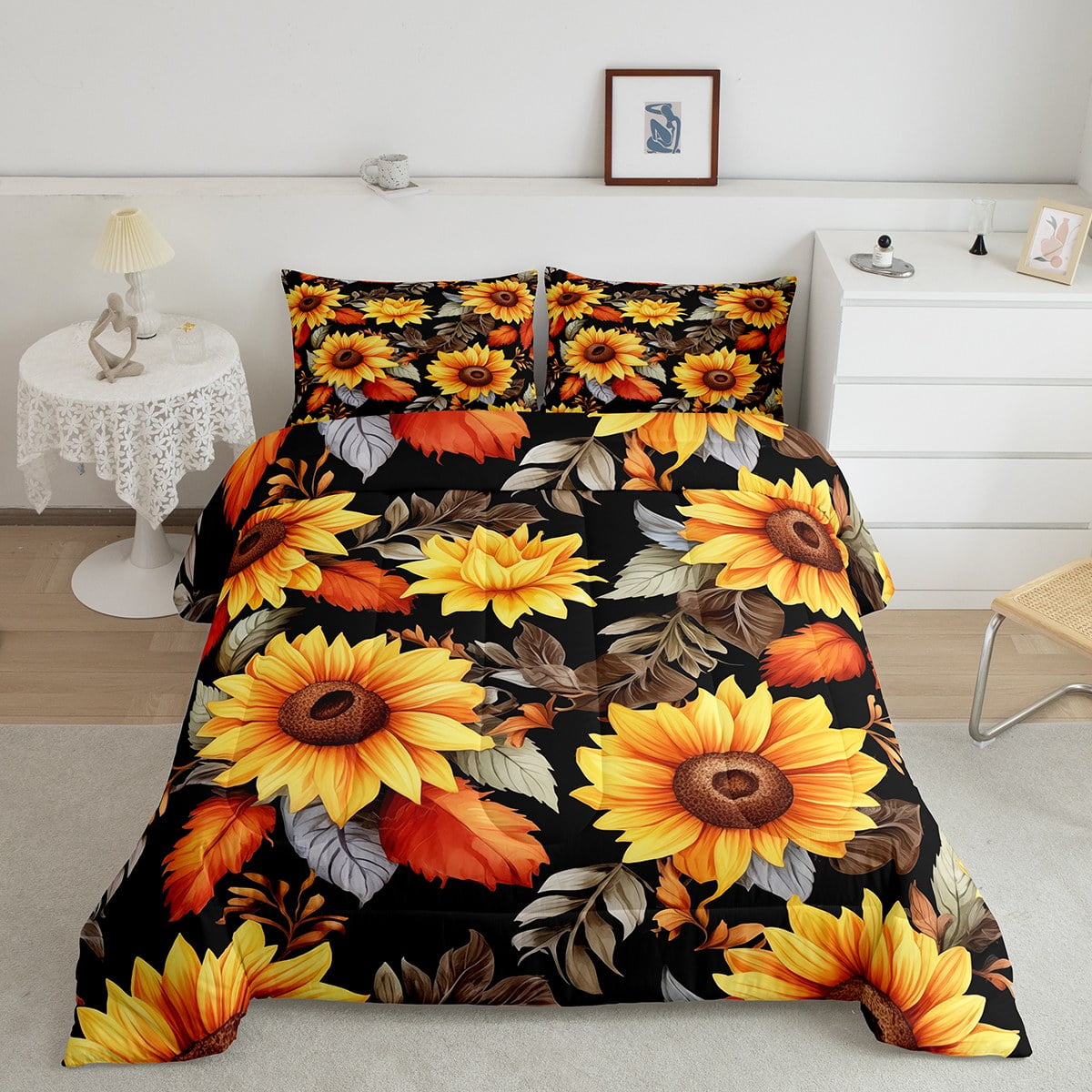 YST Sunflower Bedding Set Queen, Sunflower Decor Bedding Comforter Sets, Yellow Sunflower Nature ...