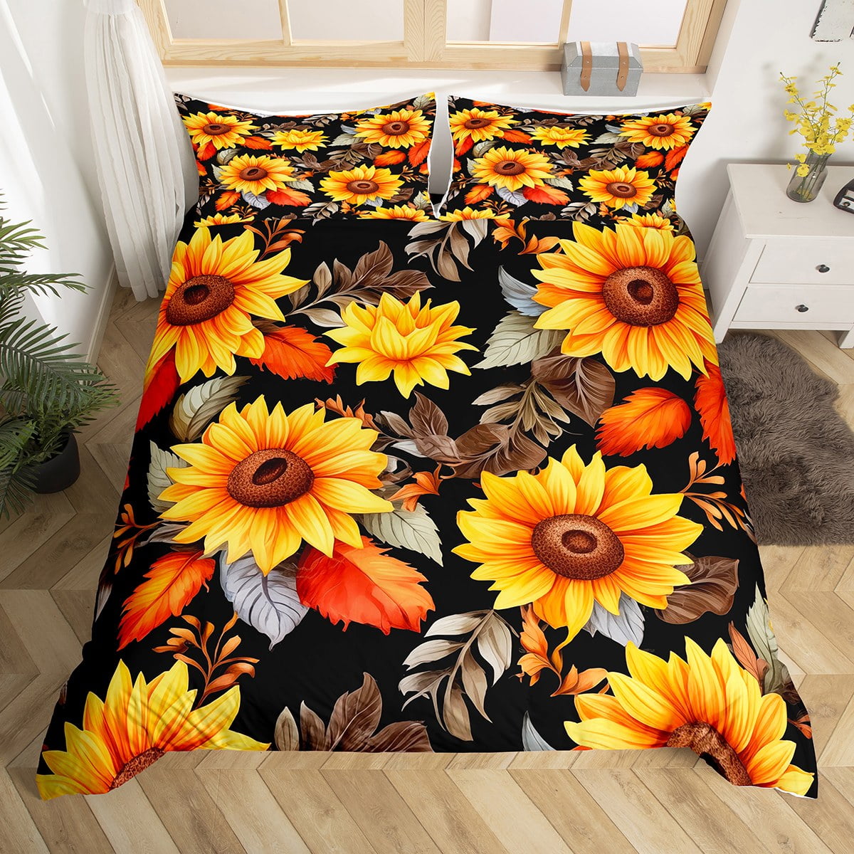 YST Sunflower Bedding Set Queen, Sunflower Decor Duvet Cover, Yellow ...
