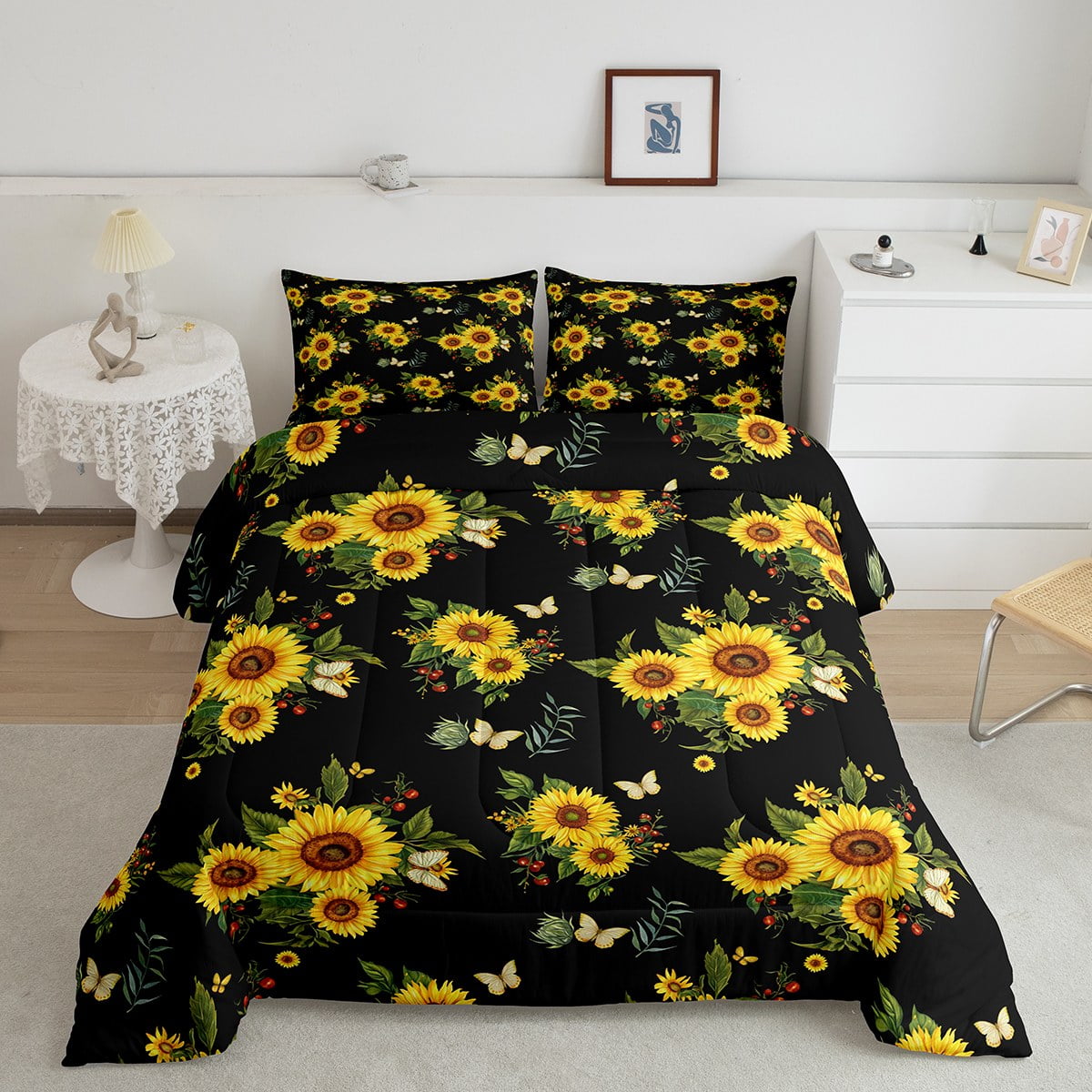 YST Sunflower Comforter Set Full, Butterflies Bedding for Adult Men ...