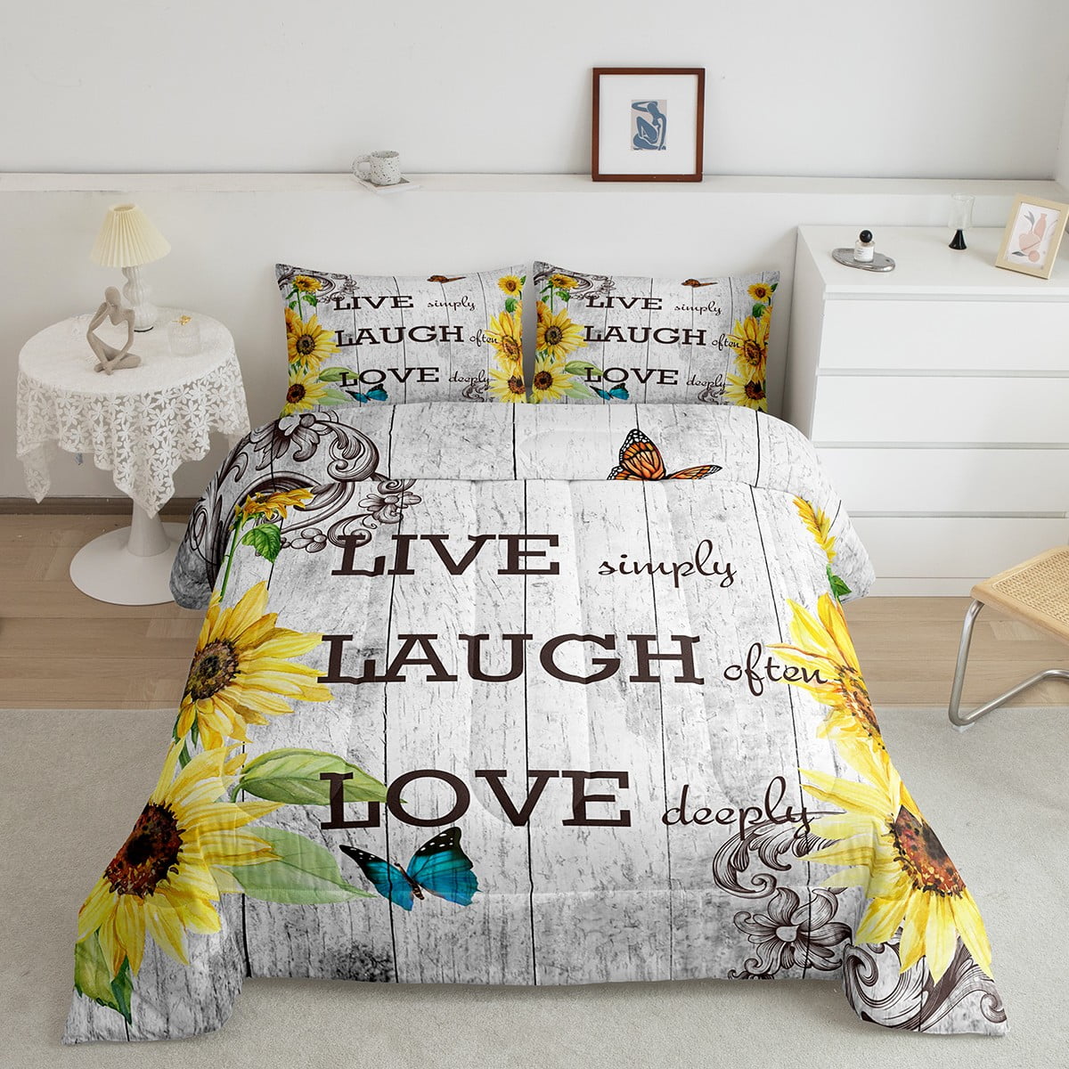 YST Sunflower Comforter Set King Size,Rustic Farmhouse Flower Bedding ...