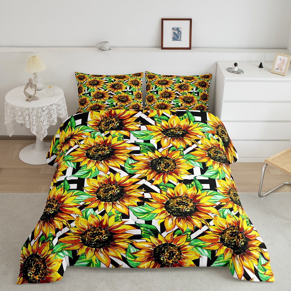 YST Sunflower Decor Bedding Comforter Sets Twin Garden Floral Blossom ...