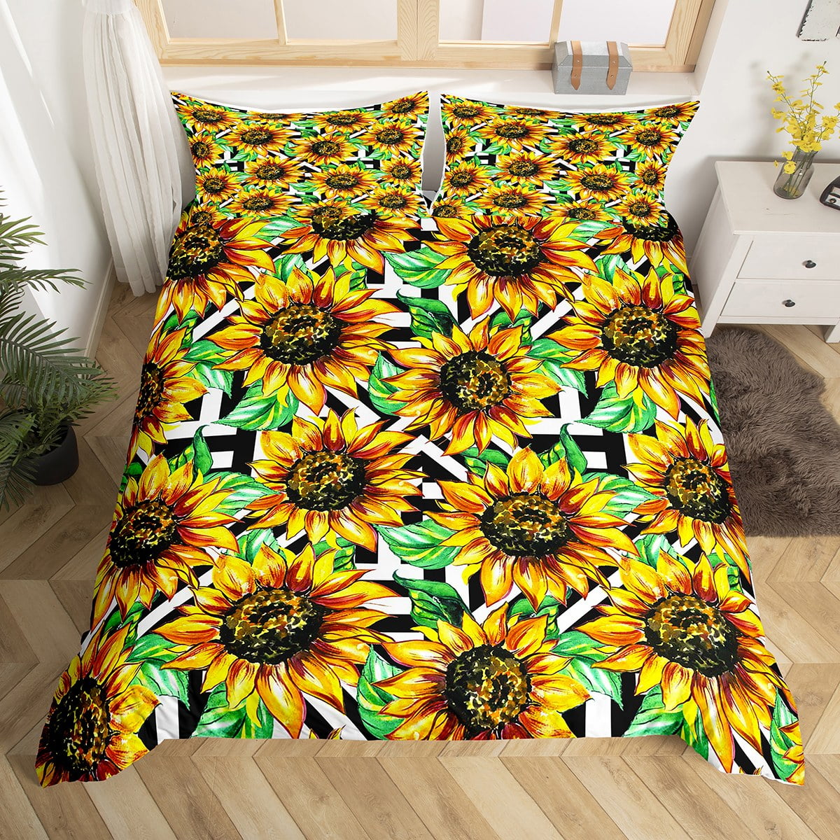 YST Sunflower Decor Duvet Cover Full Garden Floral Blossom Bedding Set ...