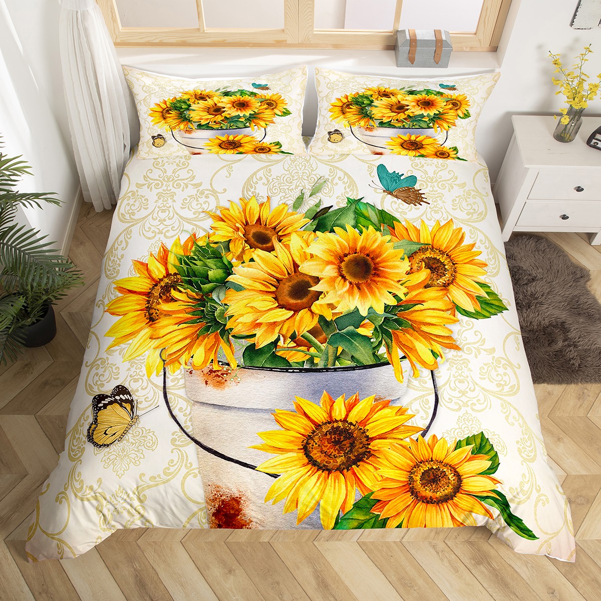 YST Sunflower Duvet Cover Full,Vintage Bohemian Flower Bedding for ...