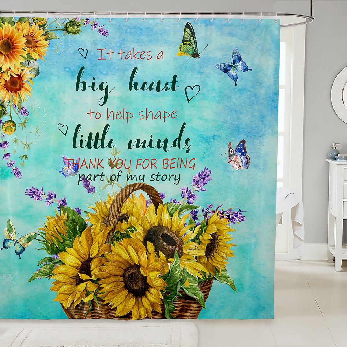 YST Sunflower Harvest Basket Shower Curtain, Happy Retirement Gifts Teacher'S Day Gifts Shower ...