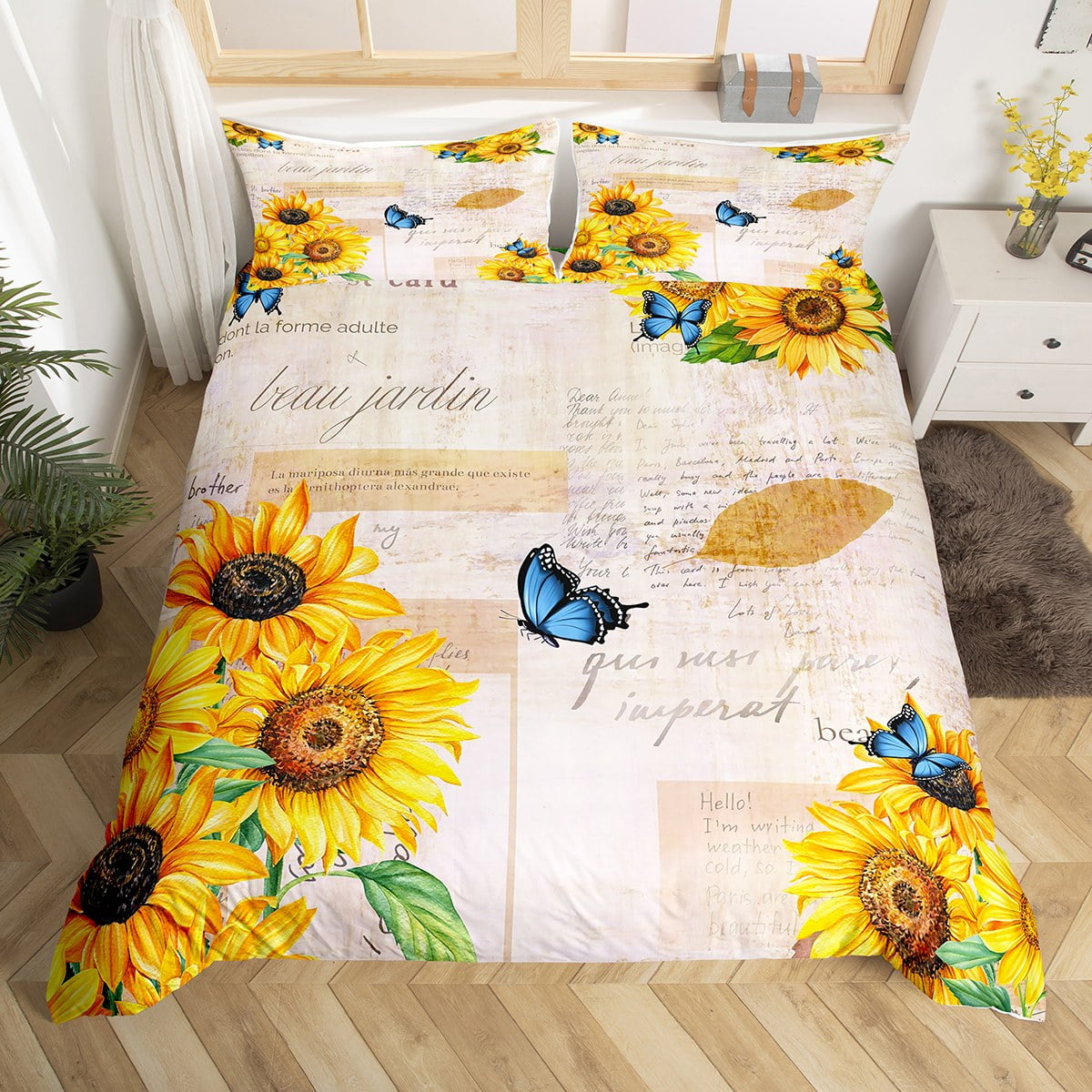 Erosebridal Sunflower King Size Bedding Set Floral Botanical Comforter ...