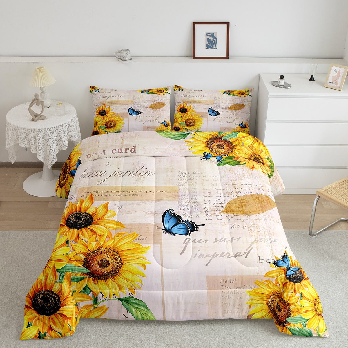 YST Sunflower Queen Size Bedding Set Floral Botanical Comforter Set ...