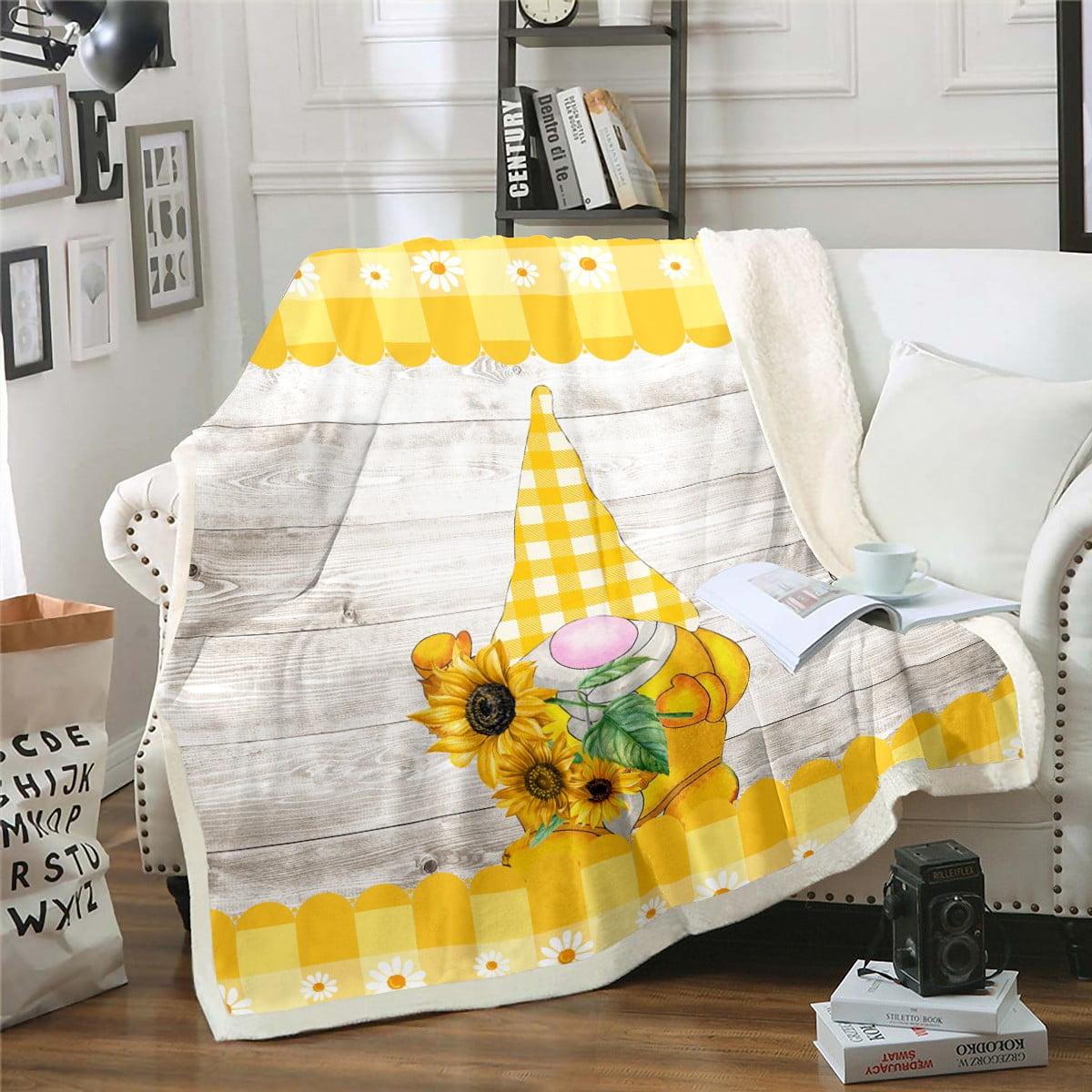 YST Sunflower Throw Blanket 40x50,Yellow Floral Gnome Fleece Blanket ...