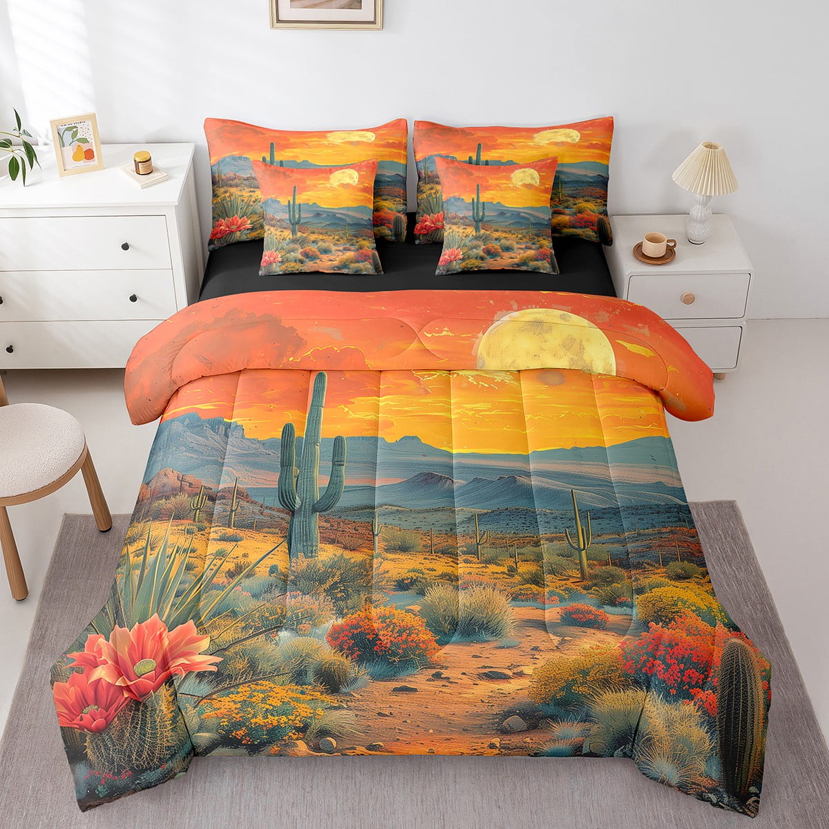 YST Sunset Cactus Bedding Sets, Rustic Desert Plants Comforter Set 7 ...
