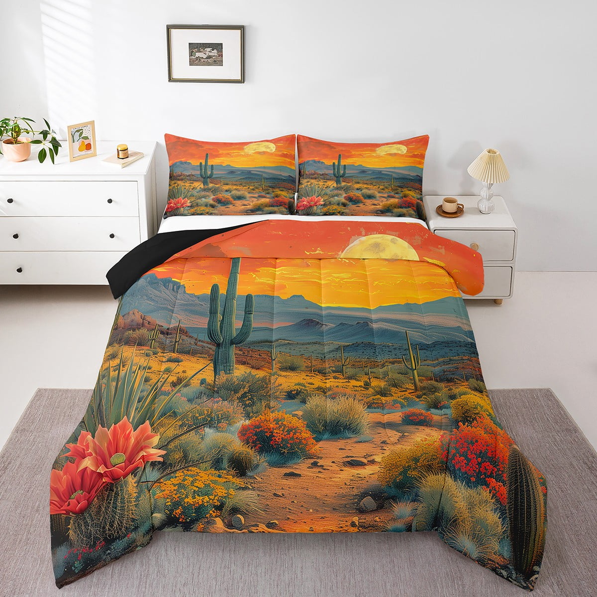 Sunset Cactus Comforter Set, Rustic Desert Plants Bedding Comforter ...