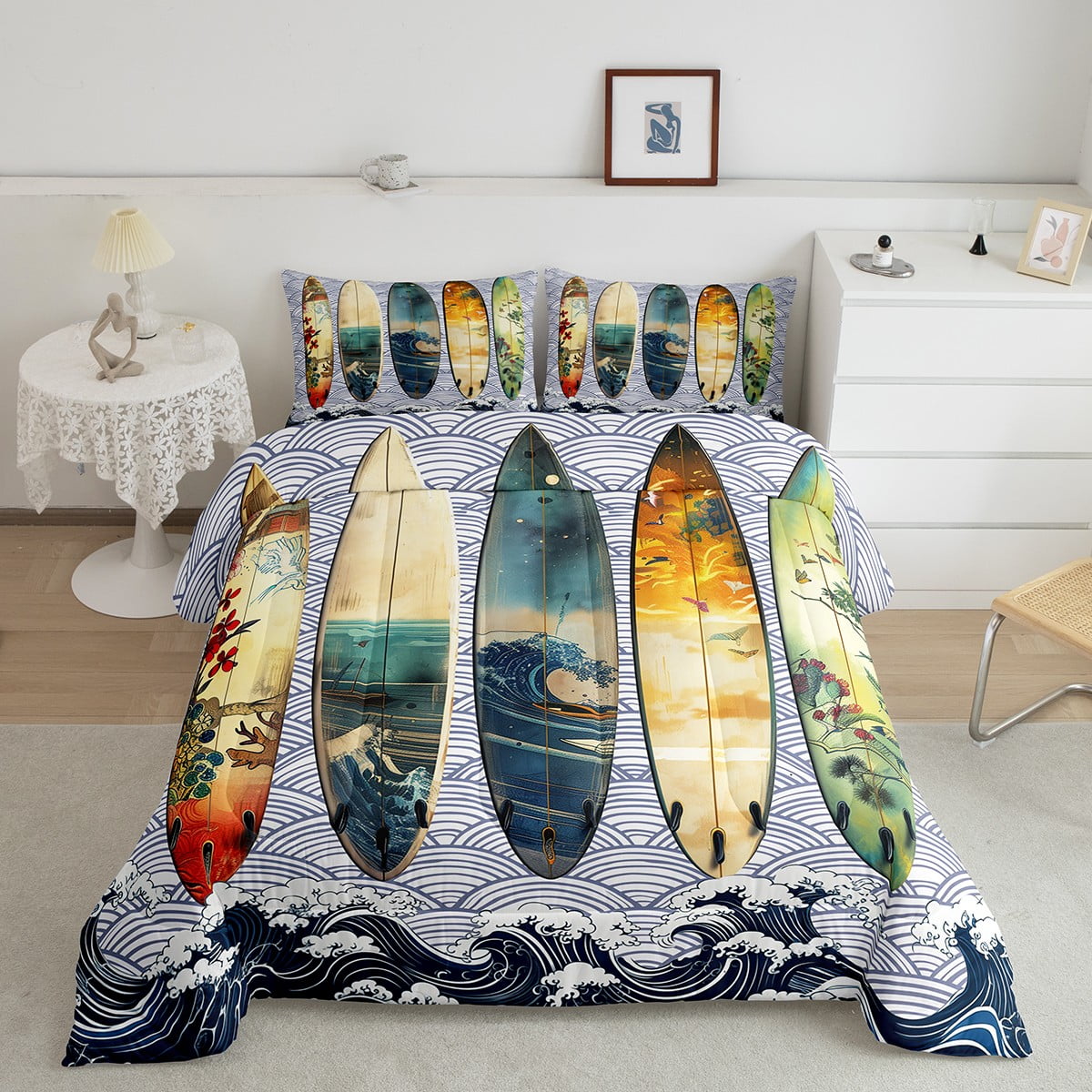 Erosebridal Surfboard Bedding Ocean Wave Down Comforter Full Size Blue ...