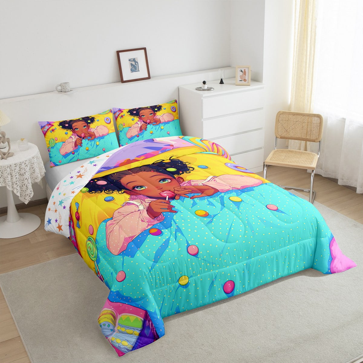 Sweet Black Comforter Sets Queen American African Cute Bedding Set ...