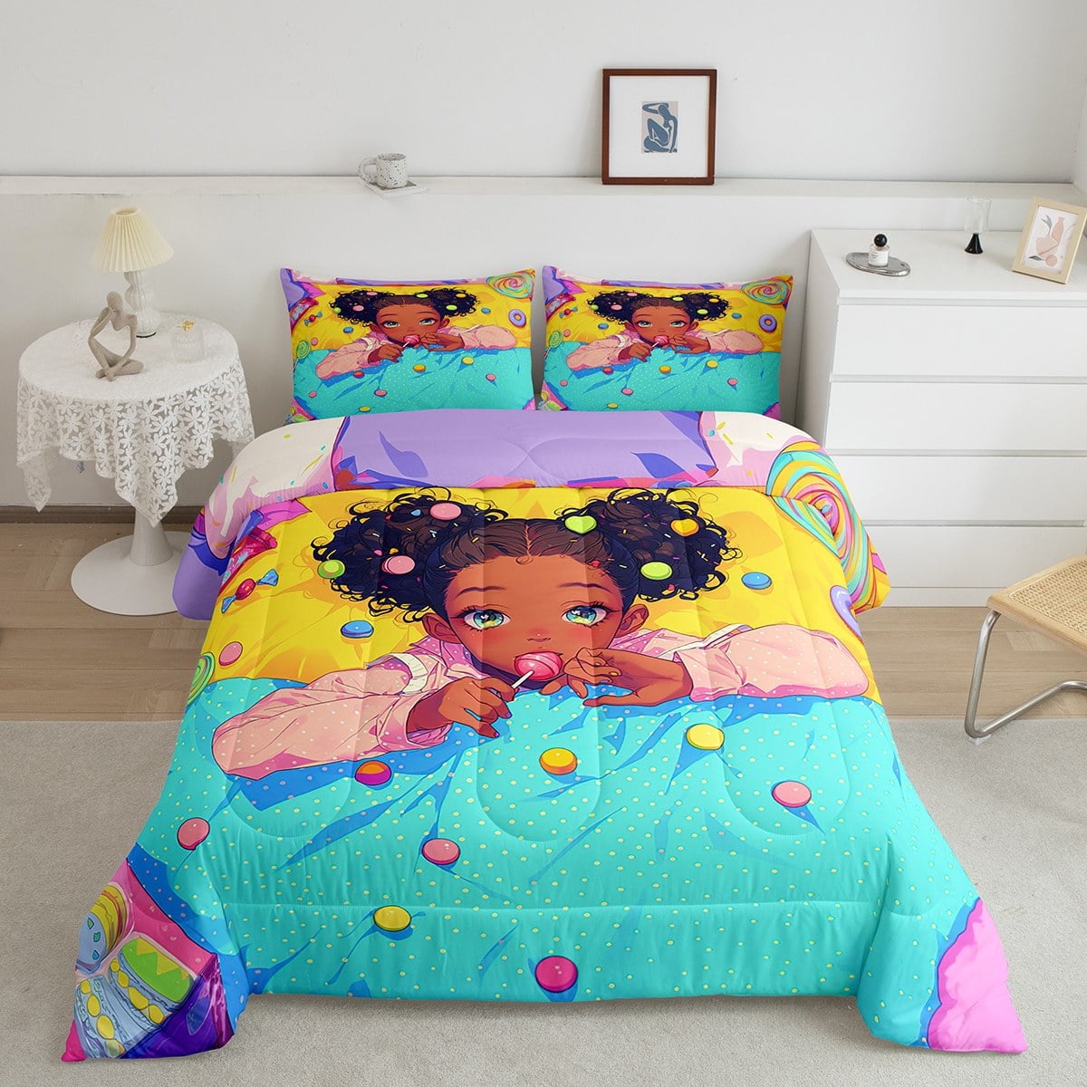 Sweet Black Comforter Sets Queen American African Cute Bedding Set ...