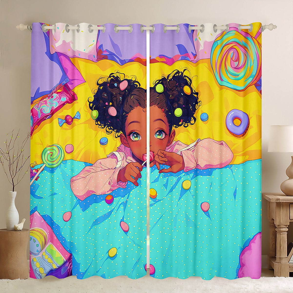 YST Sweet Black Girls Window Curtains 52"Wx84"L American African Cute ...