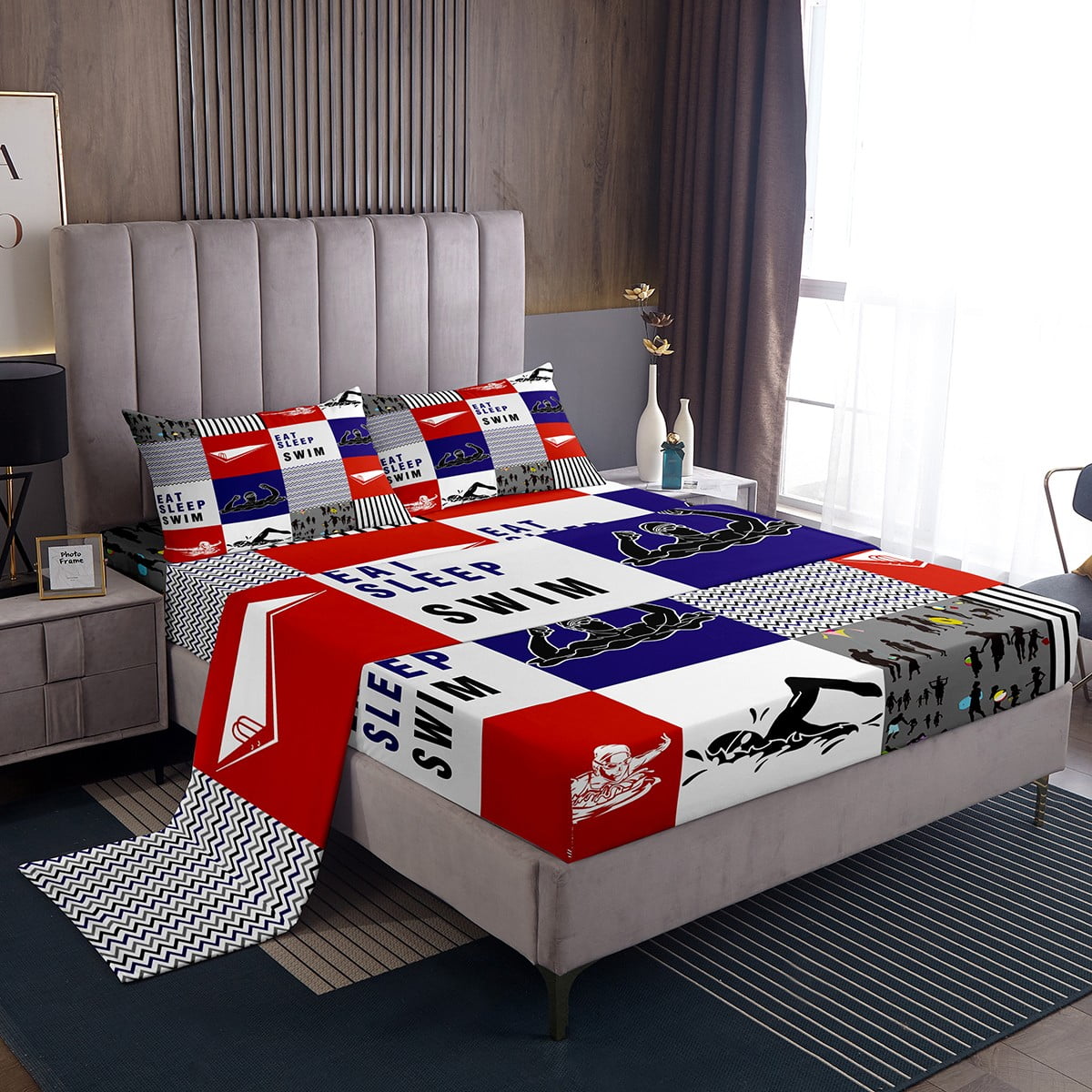 YST Swim Bed Sheets Set King Size,Swimmer Sheet Set for Kids Boys Girls ...